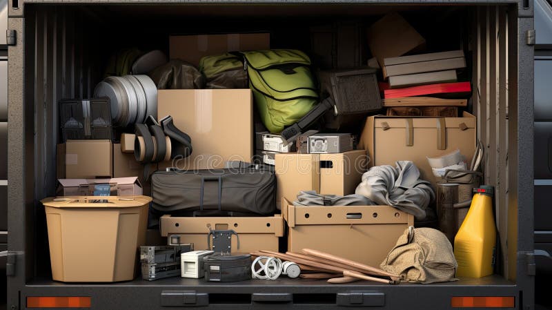 Open Trunk of a Truck with Things in Boxes Stock Image - Image of truck ...