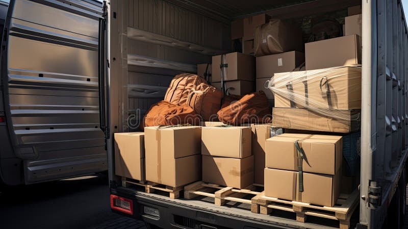 Open Trunk of a Truck with Things in Boxes Stock Image - Image of ...