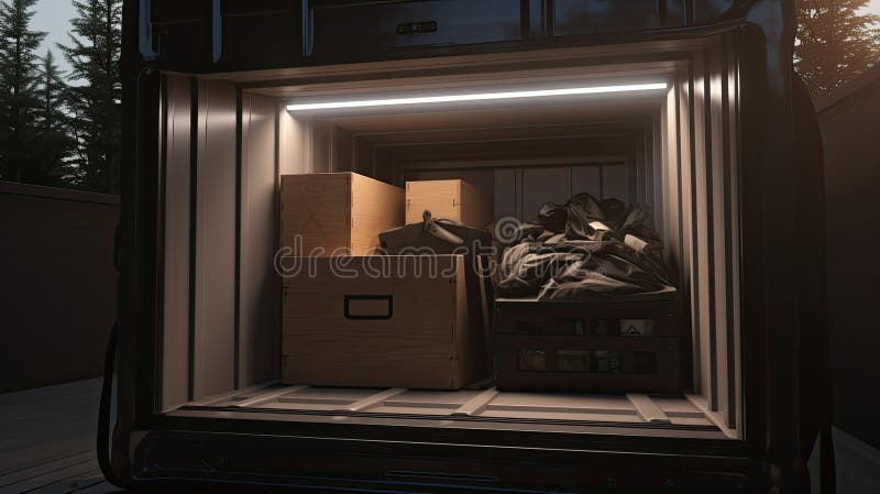 Open Trunk of a Truck with Things in Boxes Stock Photo - Image of ...