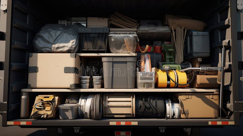 Open Trunk of a Truck with Things in Boxes Stock Image - Image of move ...