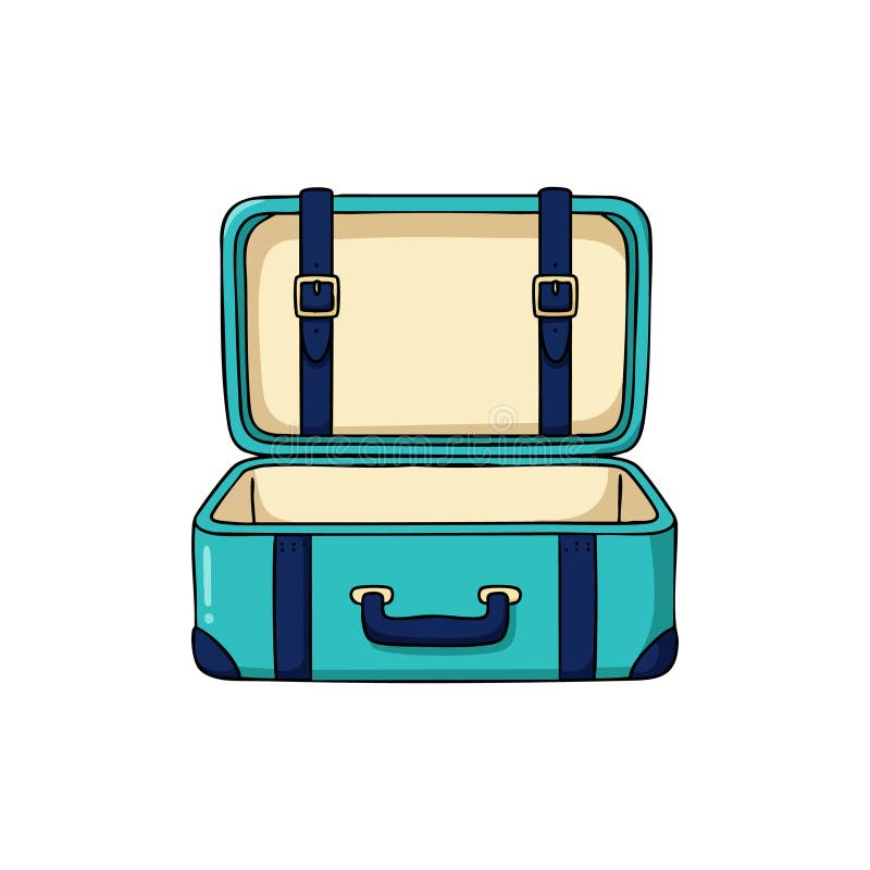 Open Turquoise Suitcase with Navy Straps and Handle Vector Illustration ...