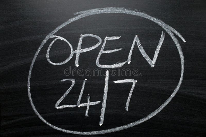 Open Twenty Four by Seven Blackboard Sign Stock Image - Image of period ...
