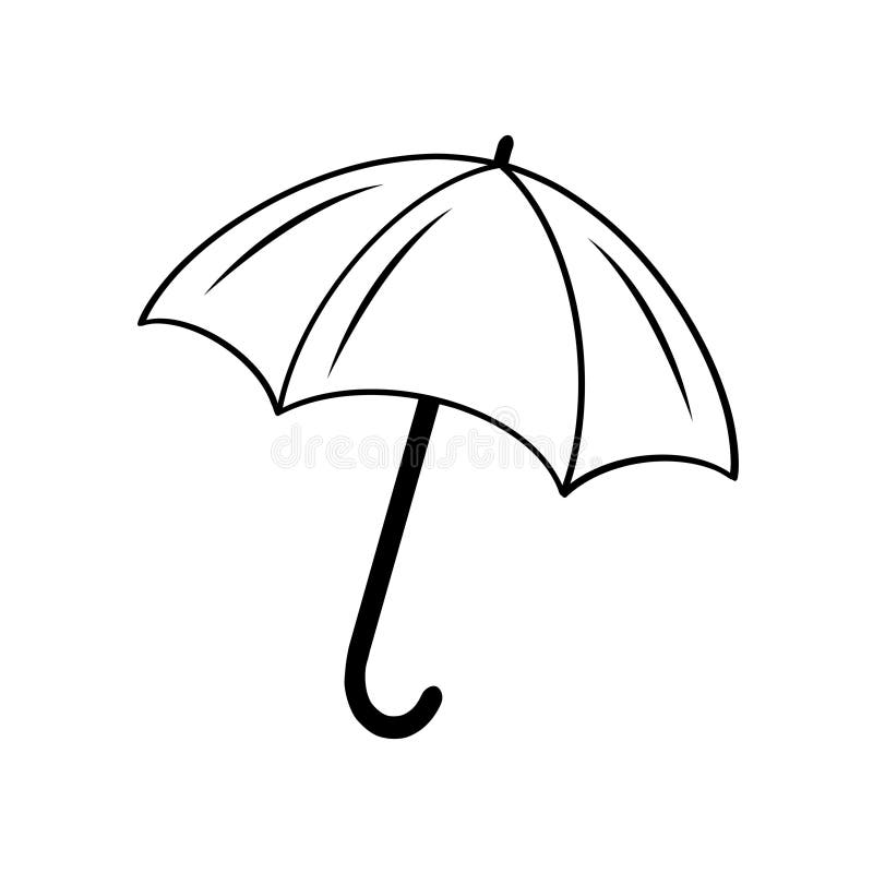 An Open Umbrella, Black and White Outline. Stock Illustration ...