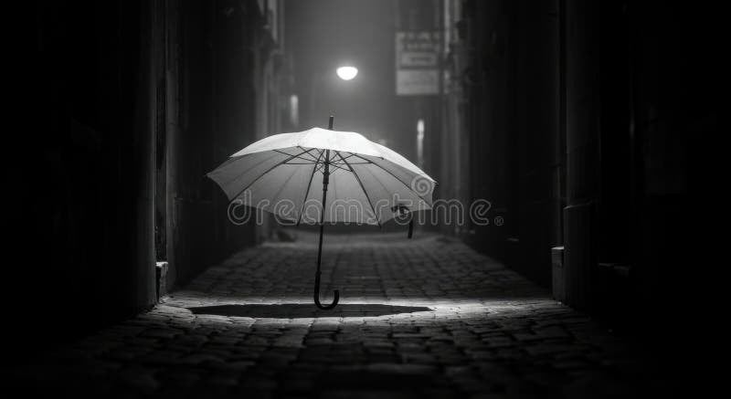 Open Umbrella in Dark Alley at Night Stock Illustration - Illustration ...