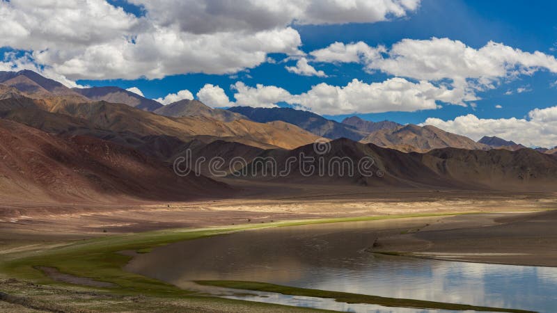An Open Valley in Ladakh with a River Flowing in the Center Stock Image ...