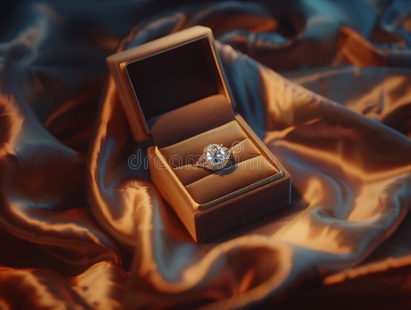 A Velvet Jewelry Box Slightly Open To Reveal a Diamond Ring Stock ...