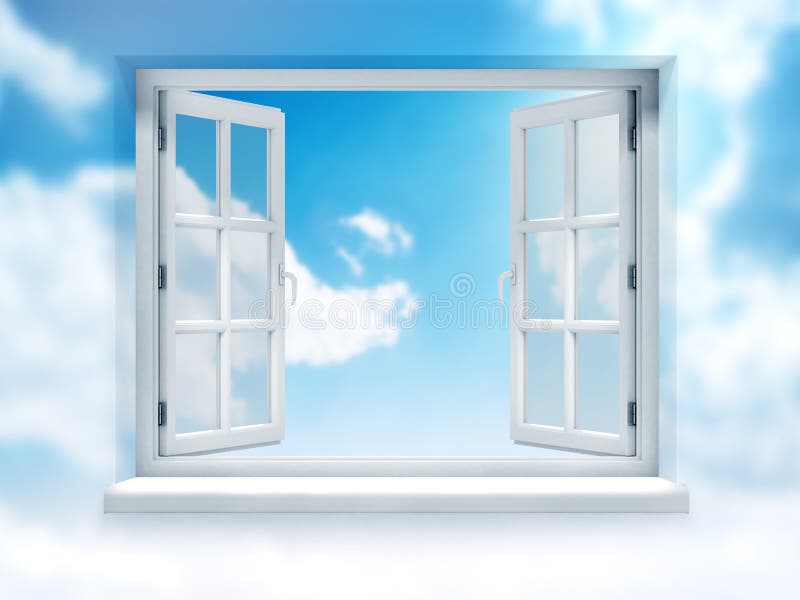 Open Venster Tegen Een Witte Muur En Bewolkt Stock Afbeelding - Image ...