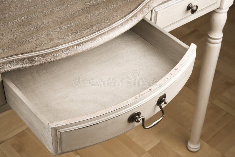 Open Vintage Drawer of Wooden Writting Table Stock Photo - Image of ...