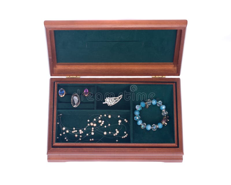 Open vintage jewelry box stock photo. Image of chain - 75880132