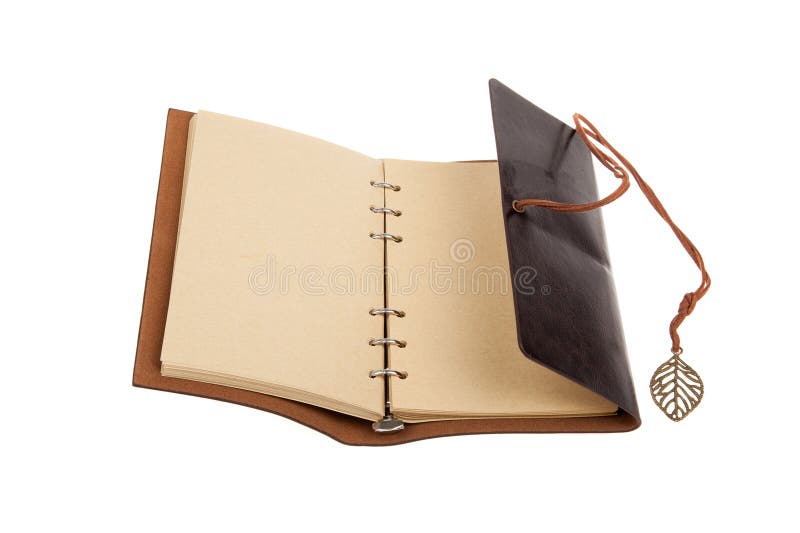 Open Vintage Leather Notebook, Isolated on White. Pocket Diary Stock ...