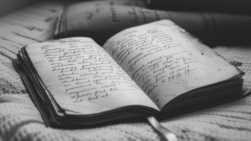 Open Vintage Notebook with Handwritten Notes on a Textured Surface ...