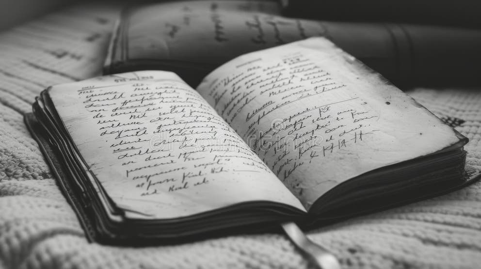 Open Vintage Notebook with Handwritten Notes on a Textured Surface ...