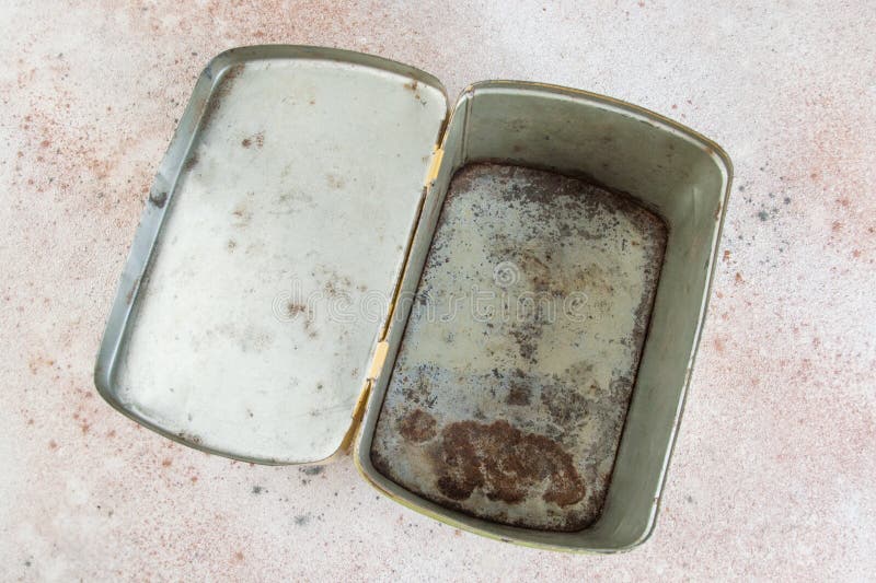 Open Vintage Yellow Tin Box Stock Image - Image of storage, yellow ...