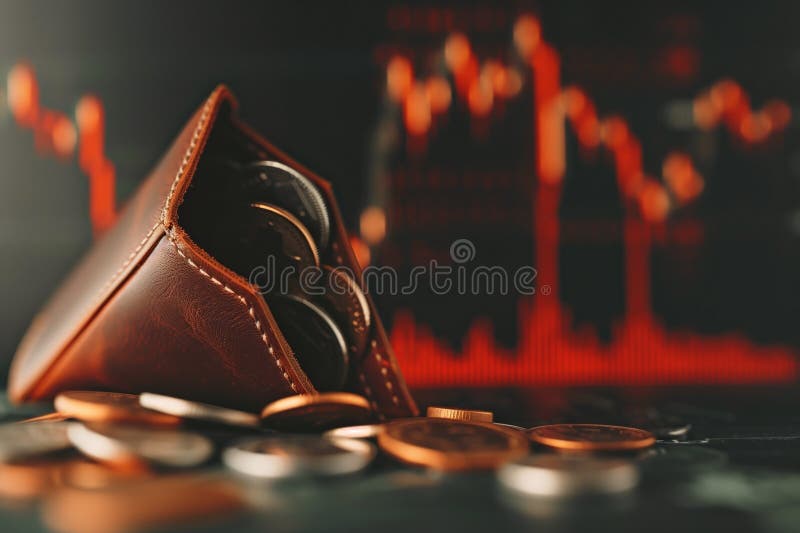 Open Wallet with Coins and Financial Market Data in Background Stock ...