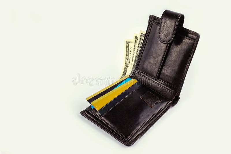 Open Wallet with Dollars, Gold Card . Stock Photo - Image of gift ...