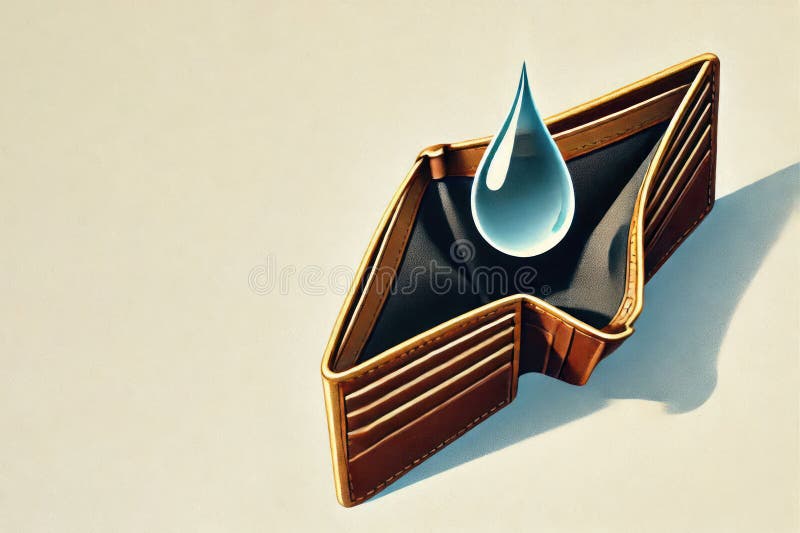 An Open Wallet with a Drop of Water Inside. Space for Text. Stock Photo ...