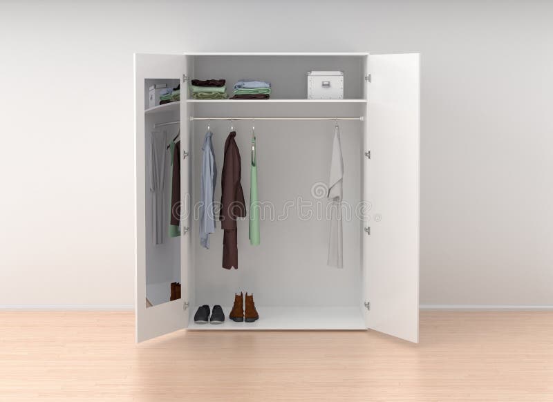 Open Wardrobe Isolated Against the White Wall in Bright Interior Stock ...