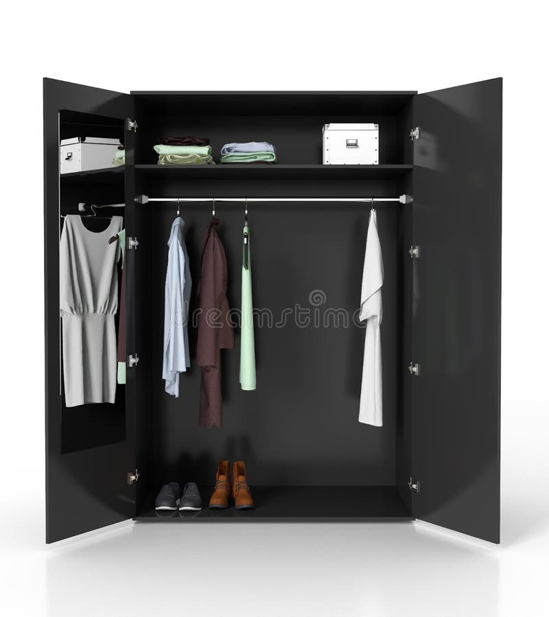 Open Wardrobe Isolated Against the White Wall in Bright Interior Stock ...