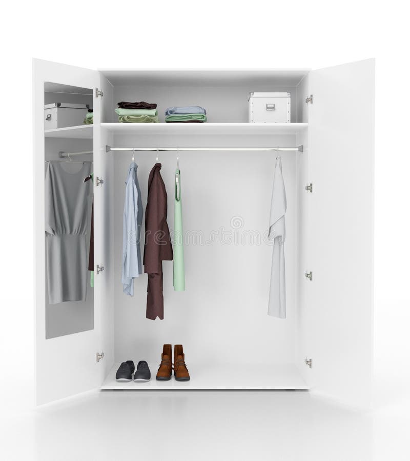 Open Wardrobe Isolated Against the White Wall in Bright Interior Stock ...