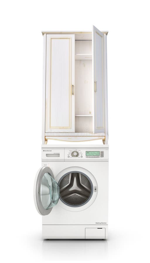 An Open Wardrobe Stands on an Open Washing Machine. Stock Illustration ...