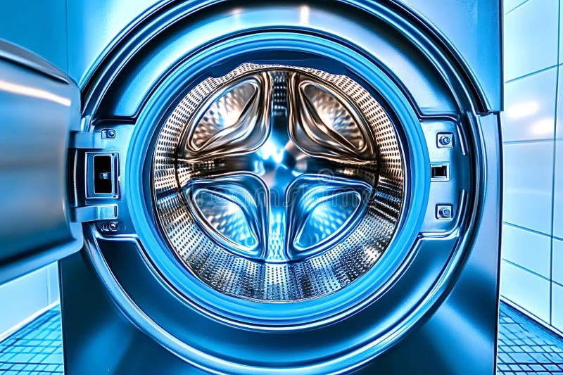 Washing Machine Drum Opening Showing Its Interior in Blue Light Stock ...