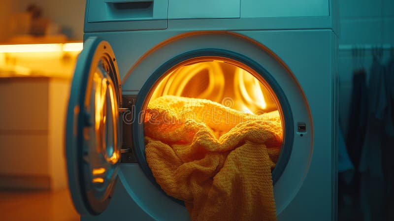 Open Washing Machine with a Yellow Towel Inside Stock Photo - Image of ...