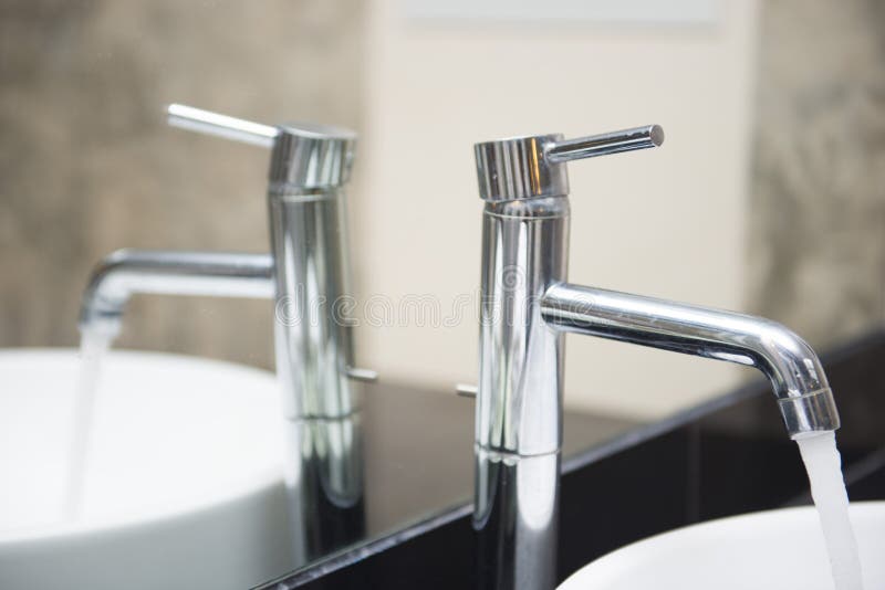 Open Water from the Faucet in the Basin Stock Image - Image of wash ...