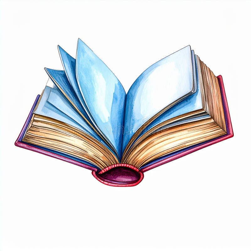 Open Watercolor Book Illustration with Blue and Gold Pages Stock ...