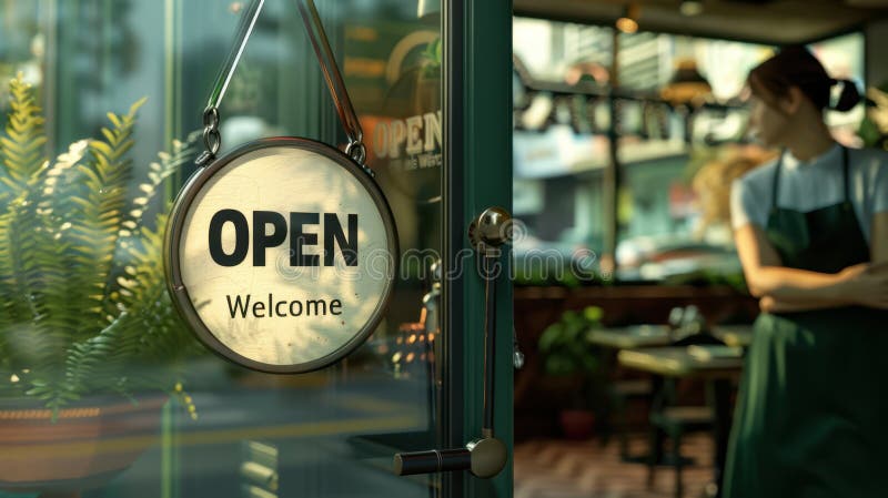 The Open Welcome Sign. AI Generated Stock Photo - Image of apron ...
