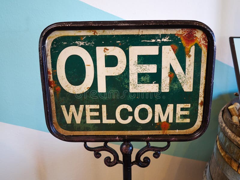 Open Welcome Sign Broad by the Entry of a Cafe Restaurant Stock Image ...