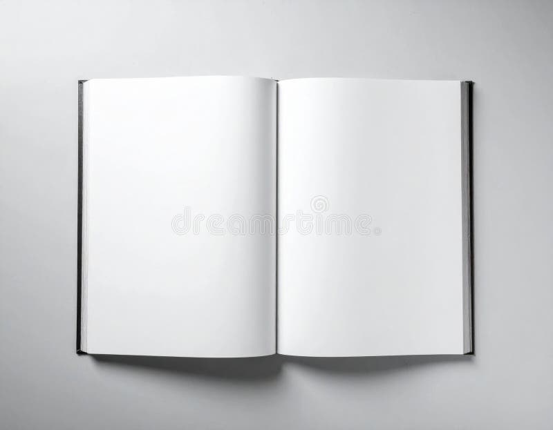 Open White Blank Pages of Book Mockup on Gray Tabletop Under Bright ...