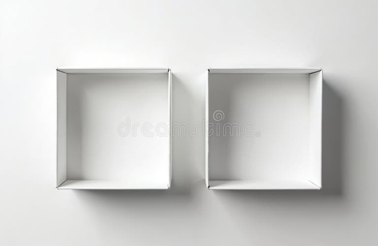 Open White Cardboard Package Boxes Top View. Square Container, Blank ...