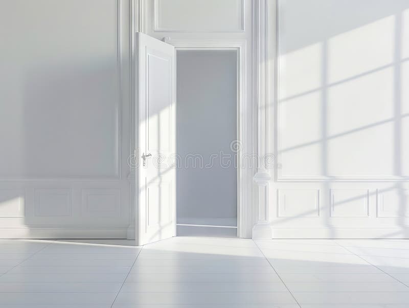 An Open White Door in an Empty Room with White Walls and Floor Stock ...