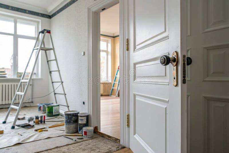 Open Door with Ladder during Renovation Stock Illustration ...