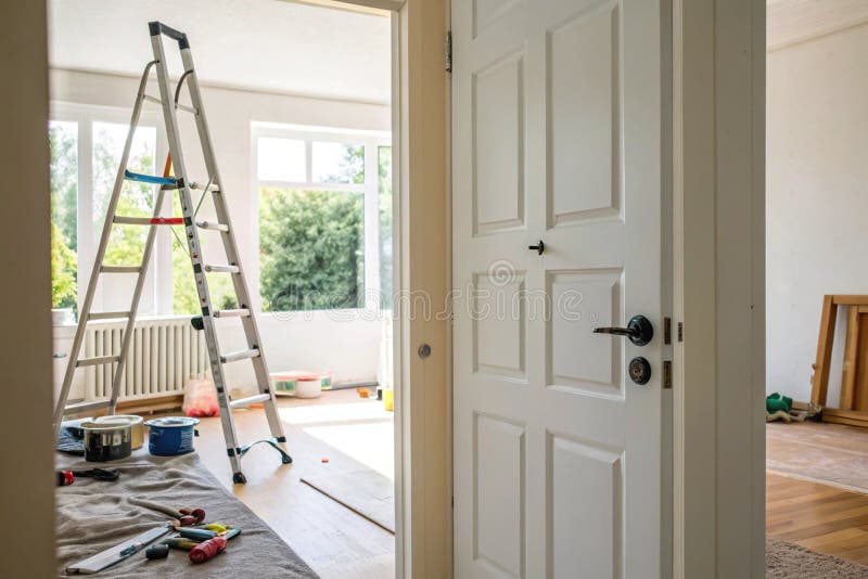 Open Door with Ladder during Renovation Stock Illustration ...