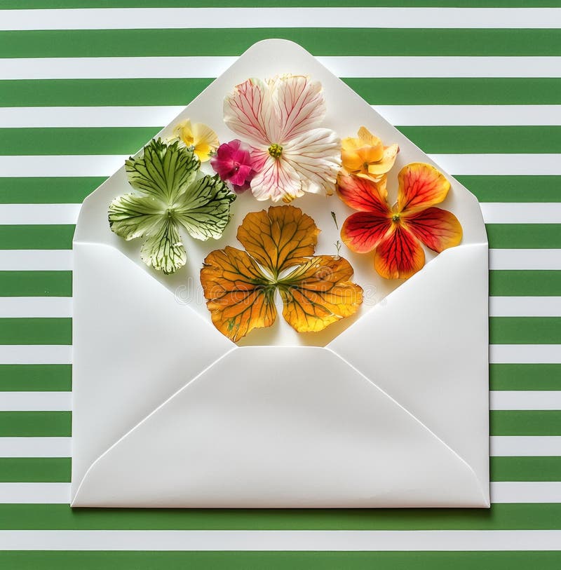 Envelope Colorful Flowers Green Striped Background Stock Photos - Free ...