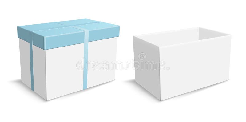 Open White Gift Box with Blue Lid and Ribbon Stock Vector ...