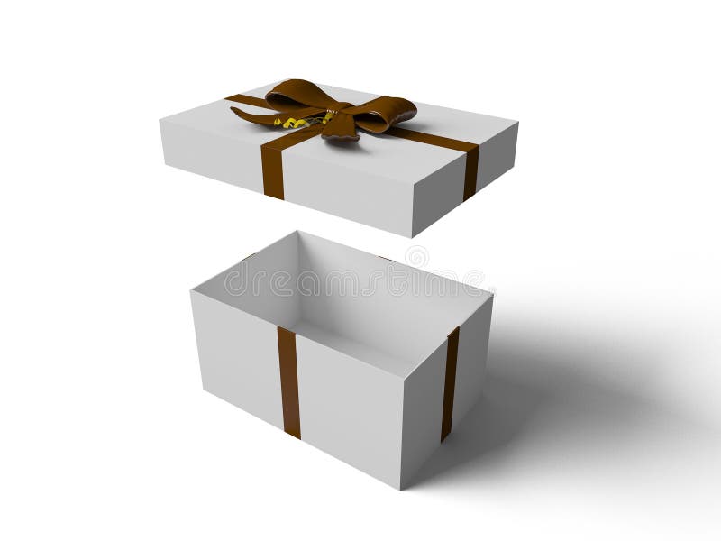 Open White Gift Box with Brown Ribbon Bow Stock Illustration ...