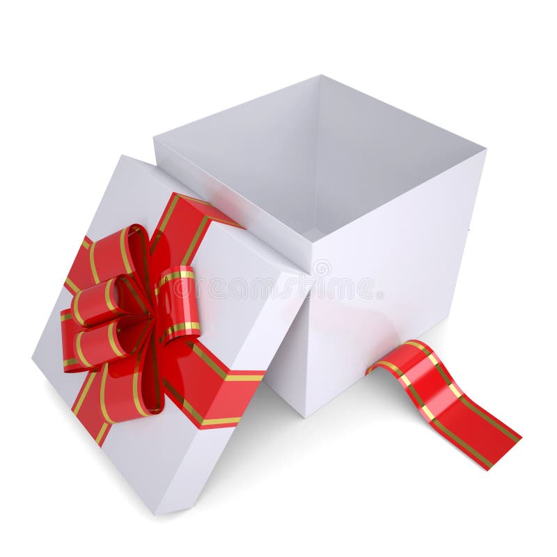 Open White Gift Box Decorated with a Red Ribbon Stock Illustration ...