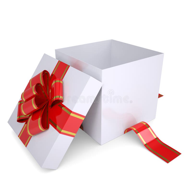 Open Round Gift Box with Red Ribbon Bow Stock Image - Image of ...
