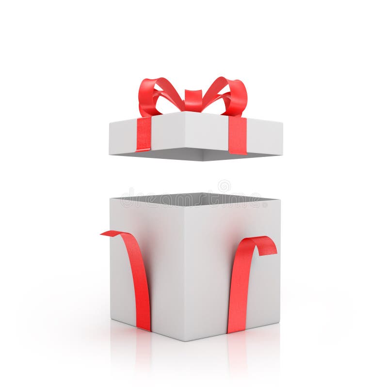 Open White Present Paper Box with Red Ribbon Bow Stock Image - Image of ...