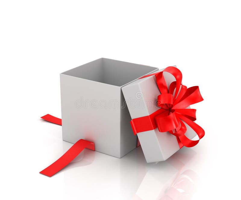 Open White Textured Gift Box with Red Ribbon Bow Stock Image - Image of ...