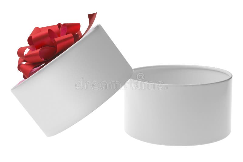 Open White Textured Gift Box with Red Ribbon Bow Stock Image - Image of ...