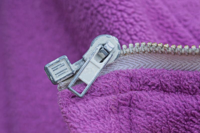 Metal Zip on Clothes Made of Lilac Fabric Stock Photo - Image of ...