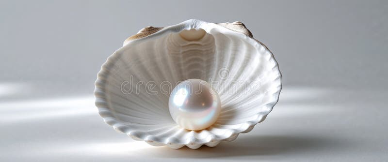 Open White Shell Showcasing Pearl on White. Stock Image - Image of ...