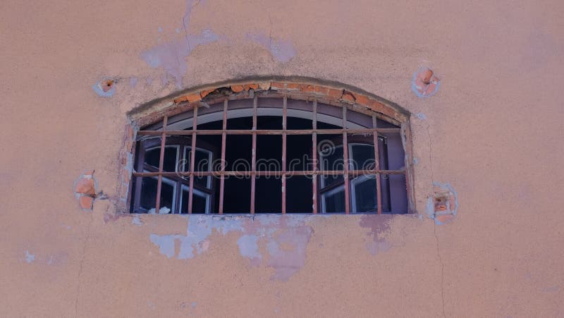 Open Wide Prison Window with Rusty Metal Bars. Window in the Wall Stock ...