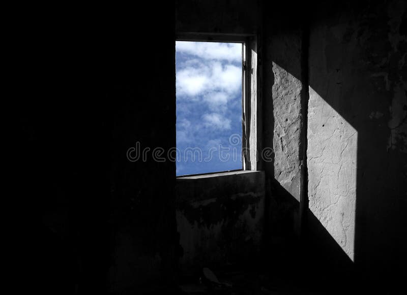 Large Window in Dark Room stock image. Image of draperies - 7948405
