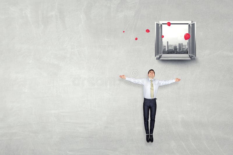 Open Window with City View and Businessman Stock Image - Image of ...