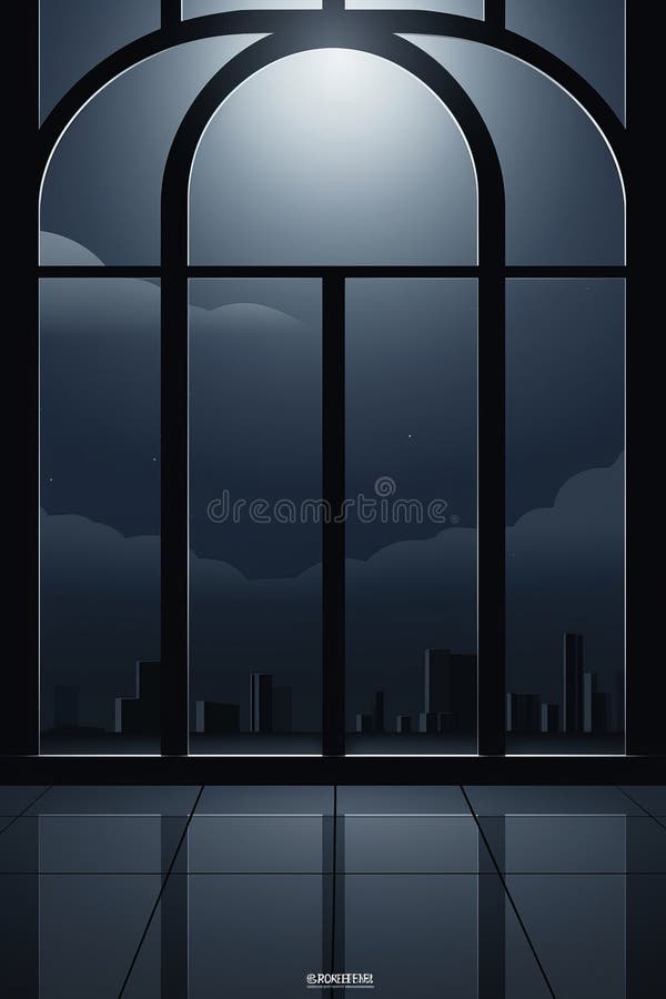 An Open Window with a City View at Night Stock Illustration ...