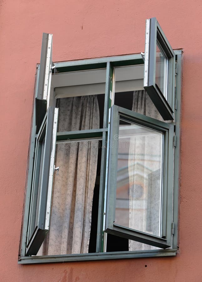 Open window. stock photo. Image of curtain, glass, exterior - 120702316